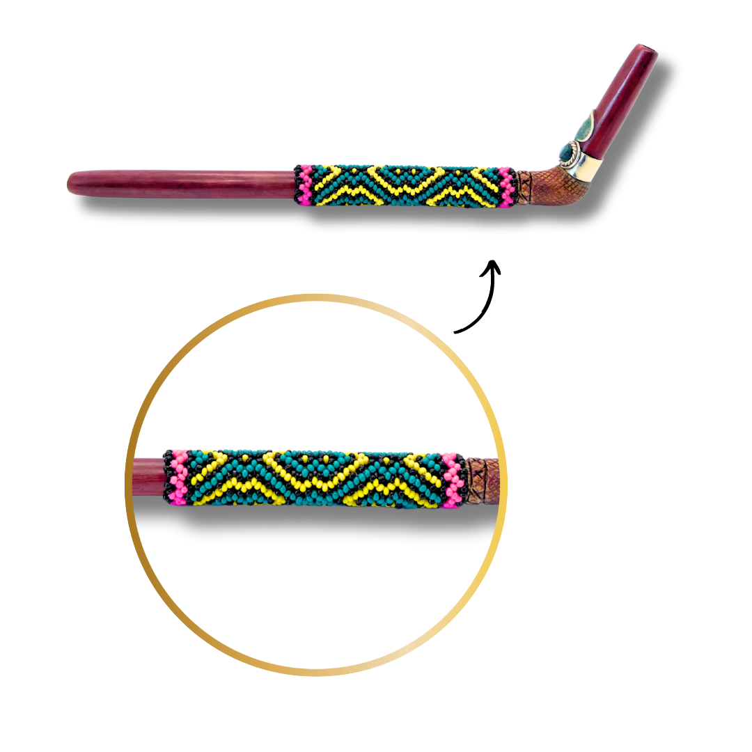 Shipibo Rosewood Beaded Tepi Shamanic hape rapeh administrator pipe ...