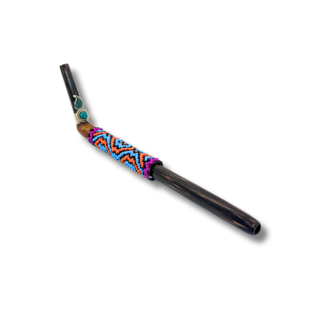 Shipibo Chonta Wood Beaded Tepi Shamanic hape rapeh administrator pipe ...